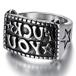 Jude Jewelers Retro Vintage Stainless Steel Fuck You Mantra Cocktail Party Graduation Party Ring (Silver, 9)