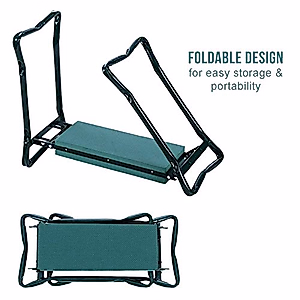 HAOJU Folding Sturdy Garden Seat with Bonus Tool Pouch and Widen Soft EVA Foam Pad, Outdoor Lawn Bench Chair/Stool for Protects Knees or Rest