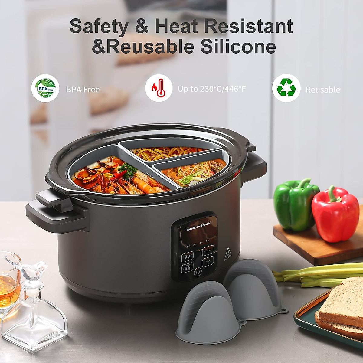 Syaws Crock Pots Liners 3Pack,Slow Cooker Divider Liner, Reusable & Leakproof Silicone Slow Cook Liner,BPA Free & Dishwasher Safe Slow Cooker Insert for 6 QT Crock-pots