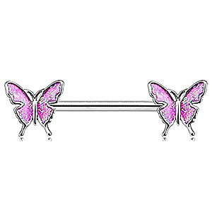 3 Pcs Set Butterfly Nipple Barbell 14g Colorful Charming Nipple Piercing Animals Jewelry Nipple Ring Bar Body Piercing Jewelry for Women - 6pcs