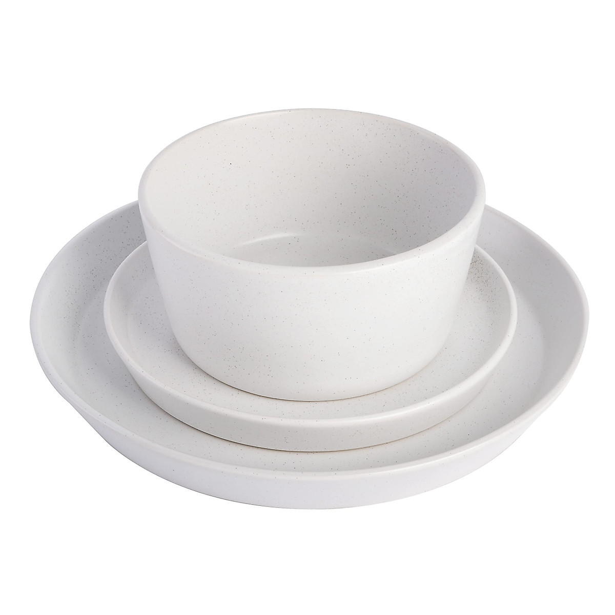 Gibson Soho Lounge Sofia Coupe Stoneware Dinnerware Set, Service for 4 (12pcs), White w/Speckle