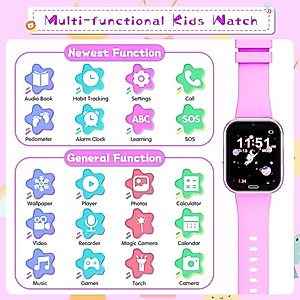 Smart Watch for Kids Gift for Girls Toys Age 6-8 Kids Game Smart Watches for Boys 8-10 with 24 Games Video Camera Music Alarm Educational Birthday Gifts Ages 6 7 8 9 10 11 12 Years Old (Purple)