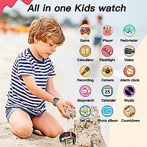Butele Kids Games Smartwatch MP3 Player Music Watch, Kids Smart Watch with 16 Games, Flashlight,Alarm Clock, Camera, Kids Watch Birthday Gift for Boys Girls 4-16（Black）