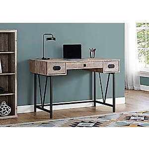 Monarch Specialties Laptop Table with Drawers-Industrial Style-Metal Legs Computer Desk Home & Office, 48" L, Taupe Reclaimed Wood Look