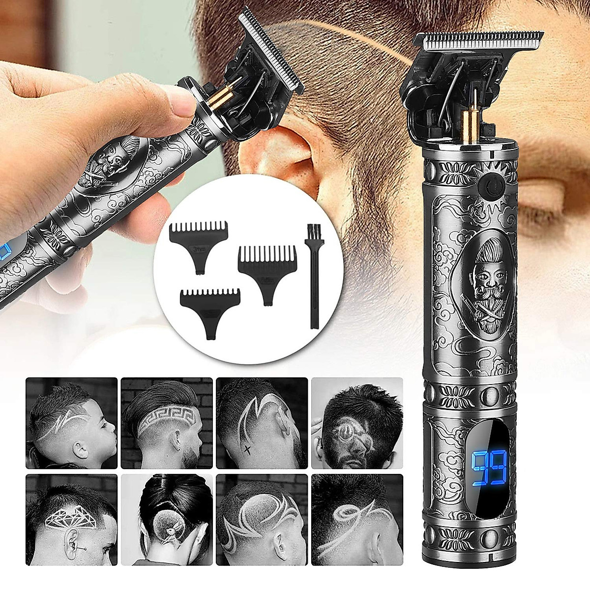 RESUXI Hair Clippers for Men Hair Trimmer for Barbers,Professional Cordless T Blade Trimmer, Beard Edger Liners,Barber Shavers,Ornate Knight Close-Cutting Hair Machine
