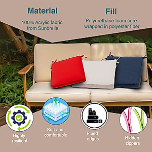 TPAC DESIGNS Outdoor Seat Cushion (Set of 2) - Sunbrella Seat Cushion for Patio, Indoor, Outdoor, Chair, Lounge, Dining & Bistro - Weather Resistant Replacement Cushion Seat Pads