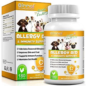 Allergy Support for Dogs, 180PC Allergy Aid Chewable Tablets for Seasonal Allergy, Supports Immune Function, Dry & Itchy Skin Relief, Dog Supplement Vitamins Tablets - 180 Tablets/Chicken Flavor
