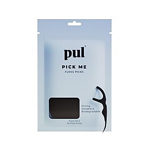 PUL Biodegradable Mint Dental Floss Picks | Eco-Friendly Charcoal Infused Twin Floss System | Strong, Minty Fresh Teeth Flossers | Shred-Resistant & Fluoride Free Dental Picks - 50 Count