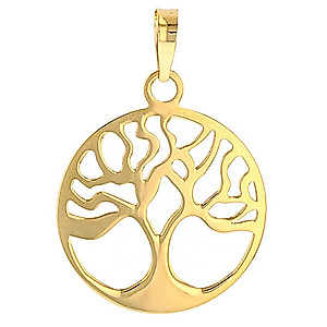 Jewelry America Solid 14k Gold Simple Round Tree of Life Charm Pendant