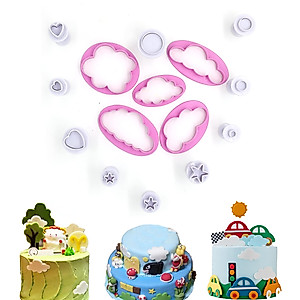 Gobaker 15pcs Fondant Cake Cookie Plunger Cutter Cloud Heart Star Round Shape Sugarcraft Mold Polymer Clay Decorating DIY Tools