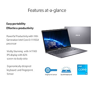 ASUS 2022 Newest VivoBook 14 Laptop, 14 inch IPS FHD Display, Intel Core i3-1115G4, 8GB RAM, 512GB SSD, Fingerprint Reader, Wi-Fi, Bluetooth, Windows 11 Home in S Mode, Bundle with Cefesfy Accessory