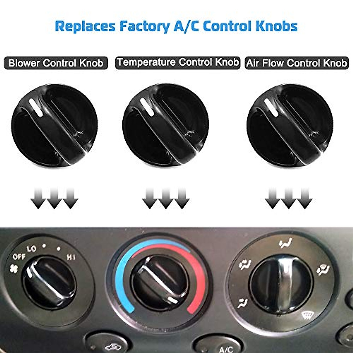 AC Climate Control nob Switch - Set of 3 - Replaces# 55905-0C010, 559050C010 - Fits Toyota Tundra 2000, 2001, 2002, 2003, 2004, 2005, 2006 - Air Conditioner Replacement Switch K001ACS