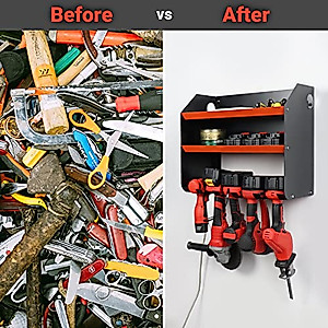 Wallmaster Power Tool Organizer, Wall Mount Drill Holder Garage Storage Tool Shelf Heavy Duty Steel Cordless D Upgraded Drill Charging Station Perfect for Father's Gift