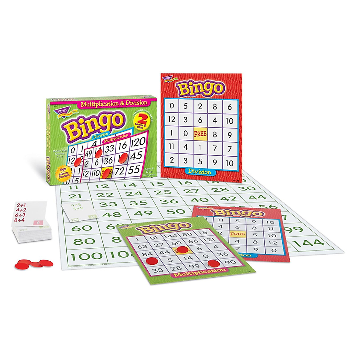 Trend Enterprises: Multiplication & Division Bingo Game, Exciting Way for All to Learn, 2 Games in One! Play 8 Different Ways, Great for Classrooms and at Home, 2 to 36 Players, for Ages 9 and Up