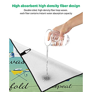 Golf Towel Microfiber Waffle Pattern Towel with Carabiner Clip,Laundry Dirty Basket Cloth Washing Machine Golf Towels for Man Woman Club Cleaner,Wash Dry Quote Teal Gradient Back Golf Accessories