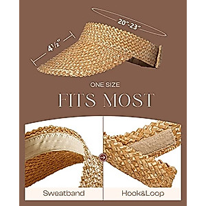 Visors for Women, Straw Sun Visors for Women Beach Hats for Women Packable Sun Hat Womens Visor Handmade Straw Hats for Women Khaki