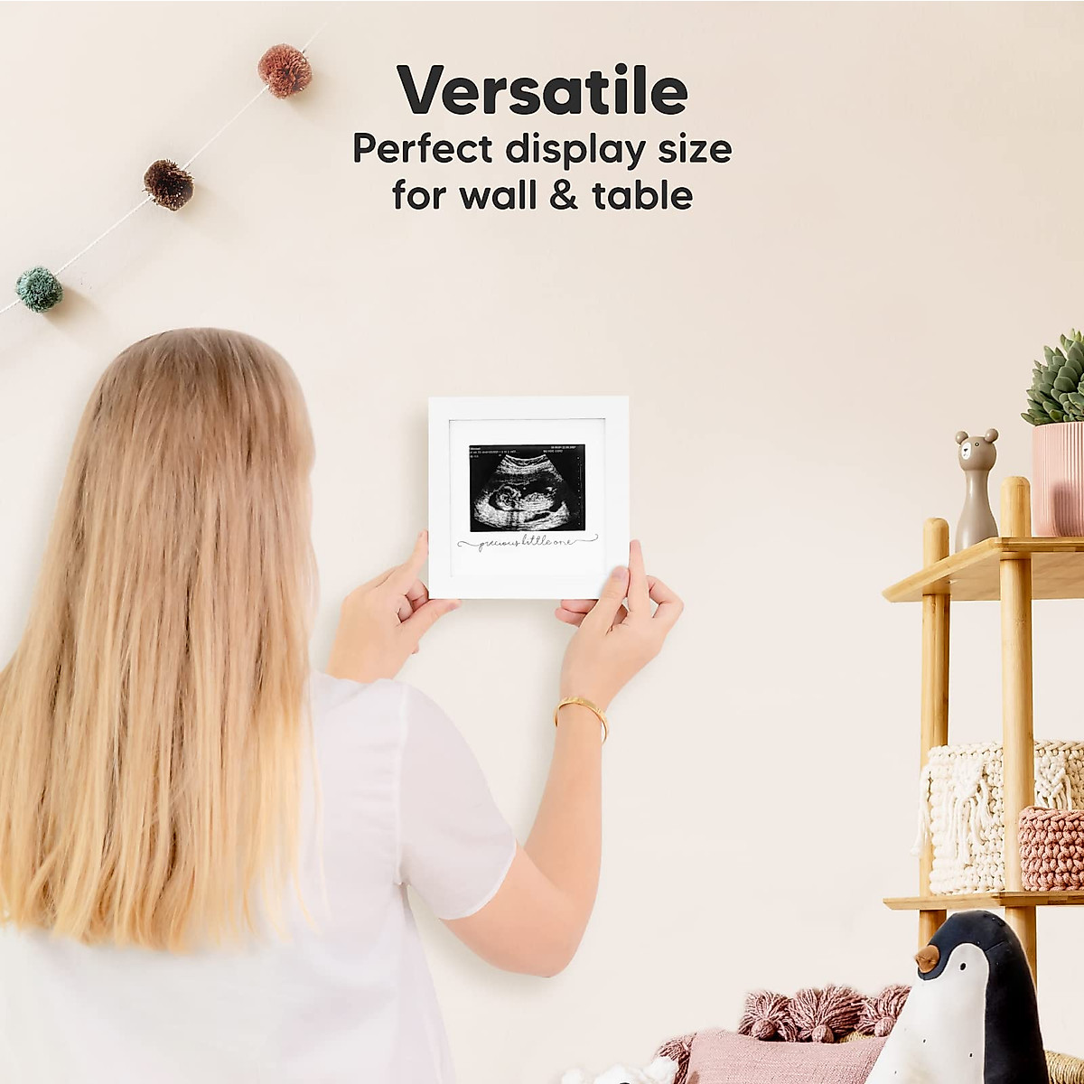 Baby Sonogram Picture Frame - Modern Ultrasound Frame for Mom to Be - Pregnancy Announcement Sonogram Photo Frames - Gender Reveal for Expecting Parents - First Time Dad Gifts (Alpine White)