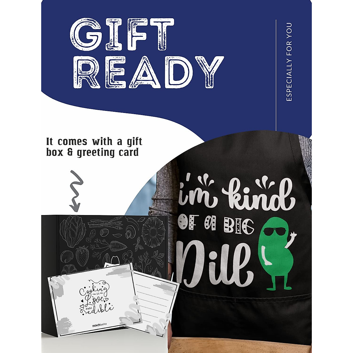 InnoBeta Funny Pickle Gifts for Men and Women, Pickle Apron with Pockets and Adjustable Neck Strap, Kitchen Gardening Apron Gifts for Pickle Lovers - I'm Kind of a Big Dill