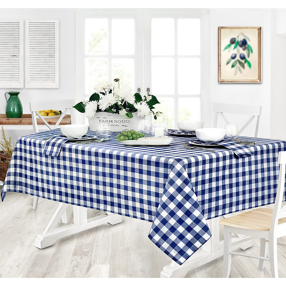 Home Bargains Plus Country Rustic Buffalo Plaid Blue Bundle Including Table Runner, Placemats, and Napkins