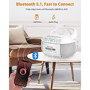 Greadio CD Player Boombox Cassette Player Combo with Bluetooth,AM/FM Radio,Stereo Sound with Remote Control,AUX/USB Drive,Tape Recording,AC/DC Powered,Headphone Jack,LCD Display for Home,Kids,Gift
