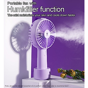 Portable Hand held Misting Fan, Small Personal USB Rechargeable Battery Operated Spray Fan Mister with 20ml Water Tank Mist Lash Fan Quiet 3 Speed Strong Cooling Wind for Travel Office Outdoors purple