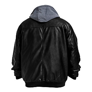 wantdo Men's Big and Tall Leather Motorcycle Jacket Warm Winter Coat with Removable Hood Black 3X-Large Big