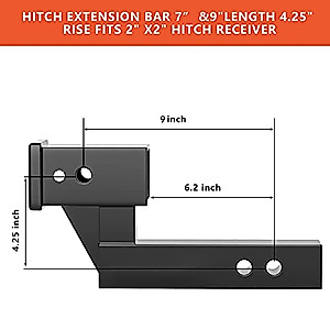 2" Trailer Raised Hitch Adapter with 4.25" Rise Drop Receiver lowering Hitch Extension Hitch Riser Offset - for Class III Receivers 9" Extension