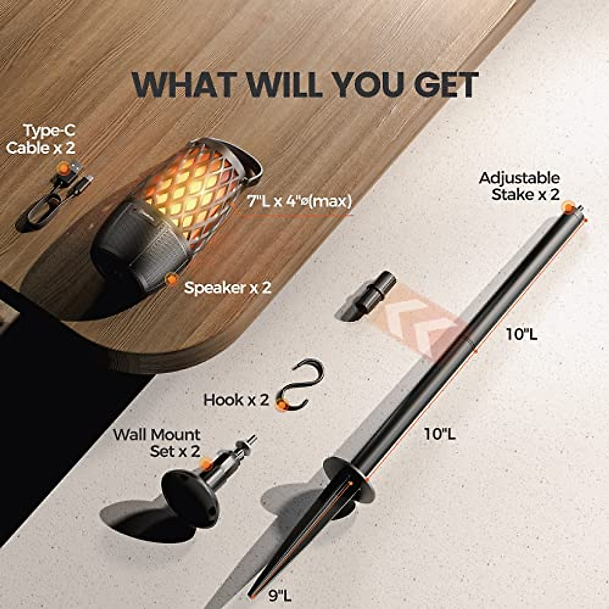 Outdoor Speakers Waterprrof, Birthday Gift Ideas for Him Her, Portable Bluetooth Speaker with Lights, Multi-Sync Wireless Speaker for Patio/Yard/Pool/Porch, Wall Mount&Stake&Hook Inc. (2 PACK)