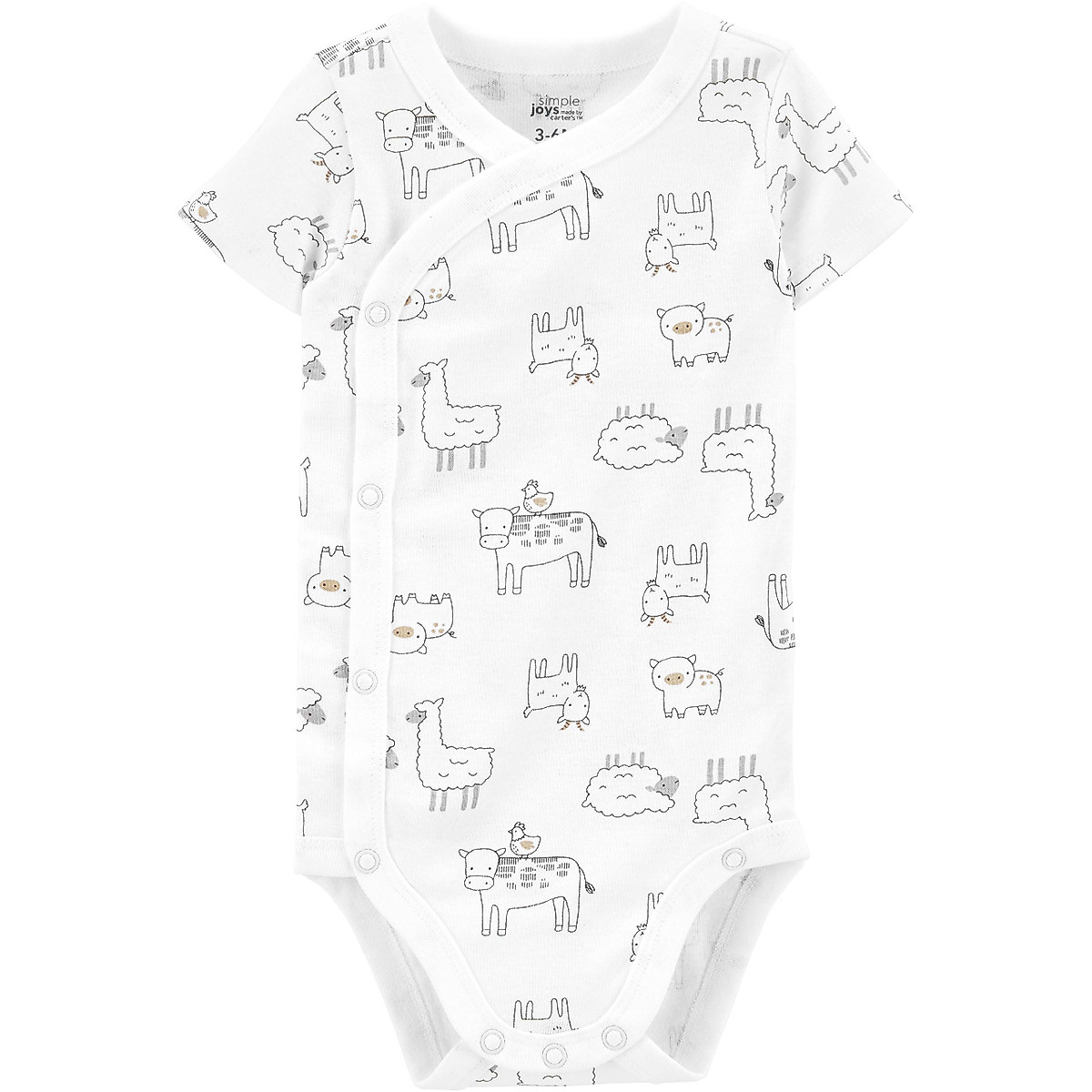 Simple Joys by Carter's Baby 5-Pack Side Snap Short-Sleeve Bodysuit, Green/Grey Forest Animals/Light Grey Heather/Mint Green Stripe/White Llama, 3-6 Months