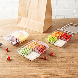 Tamper Tek 13 Ounce Rectangle Take Out Containers, 100 Durable Carryout Containers - Tamper-Evident, Freezable, Clear Plastic To-Go Containers, 4 Compartments, With Hinged Lids - Restaurantware
