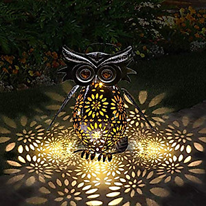 JCWH Owl Solar Light,owl Garden Decor,Pathway Outdoor Stake Metal Lights, with Hanging Waterproof Warm White Led for Lawn Patio Backyard Tree Patio