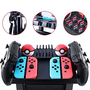 ANNMETER Switch Game Station Organizer with Controller Charger, Charging Dock for Switch, Joycons, Pokeballs, Pro Controller, Accessories Kit Storage