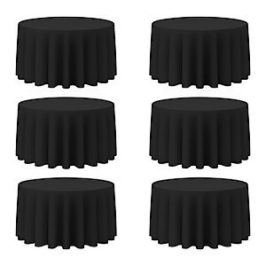 BRILLMAX 6 Pack Black Round Tablecloths 120 Inch - Circle Bulk Linen Polyester Fabric Washable Table Clothes Cover for Wedding Reception Banquet Birthday Party Buffet Restaurant