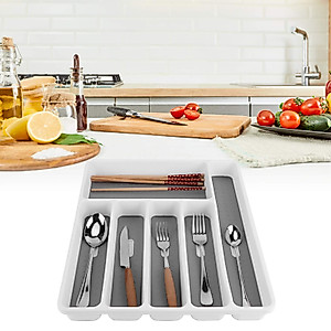 Drawer Organizer 6 Compartments Flatware Organizers Cutlery Tray Storage Box Kitchen Silverware Dividers Storage Soft Grip Lining and Non Slip Rubber Feet