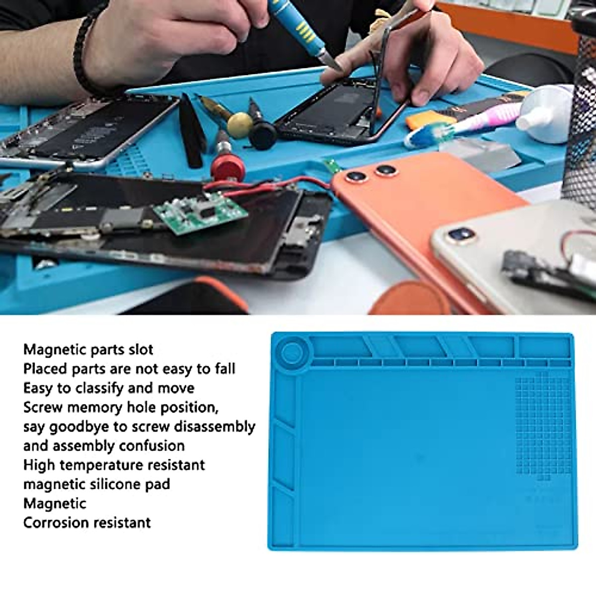 Heat Resistant Repair Pad, Improve Efficiency Prevent Slipping Thermoset Silicone Repair Mat Easy Maintenance with Screw Position for Phone Computer