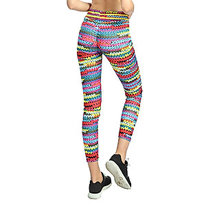 Bblulu Womens High Waist Yoga Pants Colorful Knitted Printed Tighs Workout Athletic Running Compression Exercise Gym Leggings