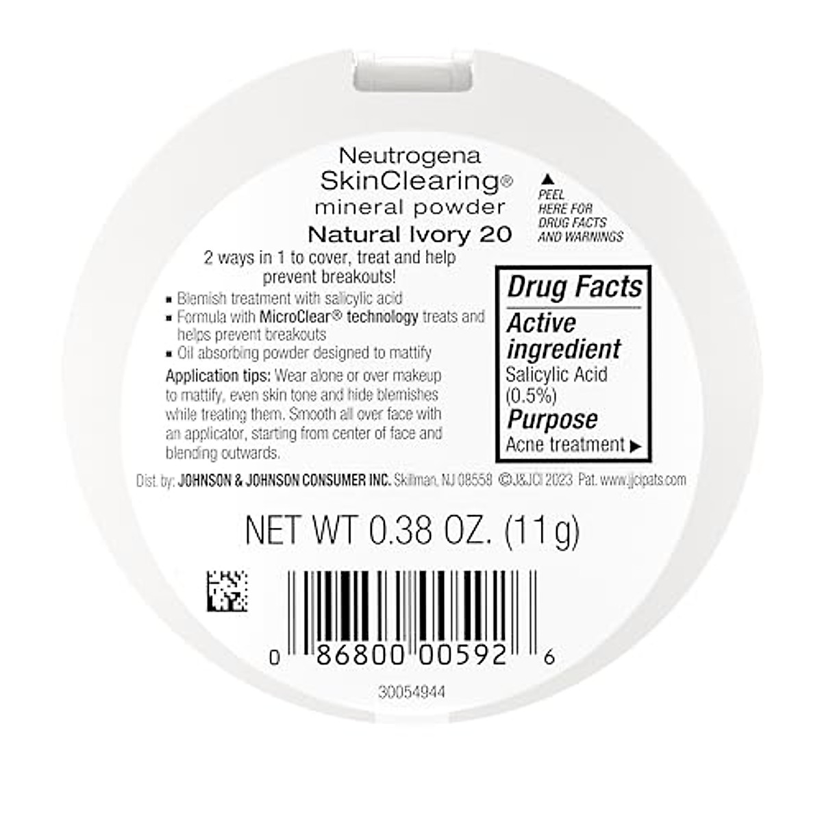 Neutrogena SkinClearing Mineral Acne-Concealing Pressed Powder Compact, Shine-Free & Oil-Absorbing Makeup with Salicylic Acid to Cover, Treat & Prevent Breakouts, Natural Ivory 20,.38 oz (Pack of 2)