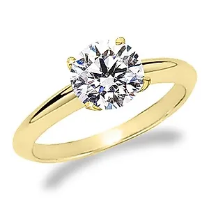 Near 1 Carat Carat Round Cut Diamond Solitaire Engagement Ring 14K Yellow Gold 4 Prong (K, I2, 0.85 c.t.w) Very Good Cut