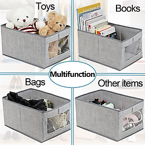 Fabric Collapsible Storage Bins, Set of 3 Organizer Bin with Visible Window, Shelf Basket Closet Clothes Organizer Storage Containers for Organizing Shelves, Wardrobe, Office, Clothing (3pc-Gray)