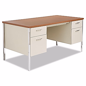 Alera 19912 60 in. x 30 in. x 29.5 in. Double Pedestal Steel Desk - Cherry/Putty, Putty Legs