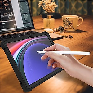 SaniMore Case for Samsung Galaxy Tab S9 Plus 12.4" Tablet 2023, Full-Body 3 Layers Rugged Kickstand Hybrid Case [Pen Holder] [Shock Absorbent] Cover for Galaxy S9+ Tablet SM-X810/X816B/X818U, Black