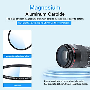 Newks 95mm MRC UV Protection Filter Kit,Clear UV Filters Slim Protector,16 Multi-Layer Nano Coated/Ultra Thin/High Definition/Quality for Canon,Nikon,Sony,Sigma,etc 95mm Camera Lens Protective