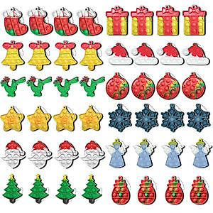 48Pcs Christmas Mini Pop Keychain Fidget Toys, Christmas Day Gifts for Kids Mini Pop Bubble Christmas ,Party Favors Silicone Fidget Keychain Fidget Toy