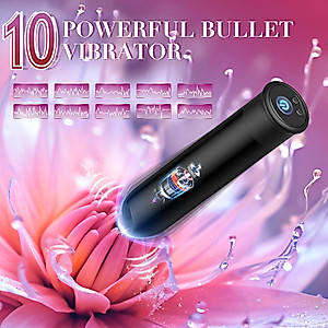 Bullet Vibrator with Angled Tip for Precision Clitoral Stimulation, Discreet Rechargeable Lipstick Vibe with 10 Vibration Modes Waterproof Nipple G-spot Stimulator Sex Toys for Women (Black)