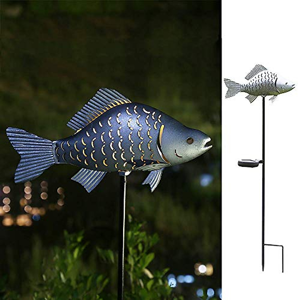 KAIXOXIN Solar Garden Lights Metal Fish Decorative Stake for Outdoor Patio Yard Decorations,Warm White LED Solar Path Lights