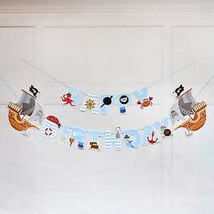 Pirate Birthday Banner Pirate Party Decorations for Kids Pirate Theme Party Supplies Birthday Party Baby Shower Pirate Happy Birthday Banner for Boys Children 1st 2nd 3rd 4th Birthday Supplies