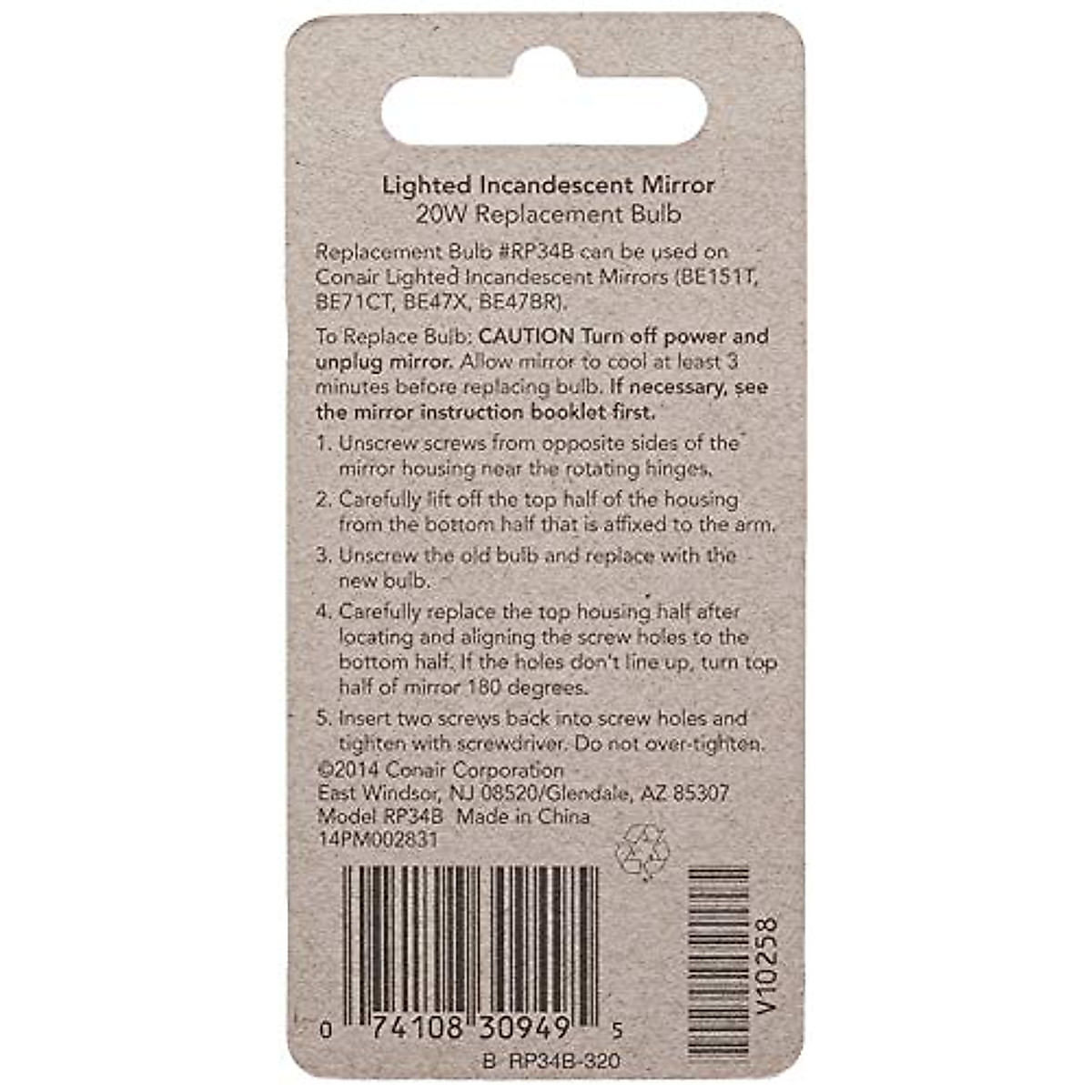 Conair Incandescent Mirror Replacement Bulb, 20W, 1 clear