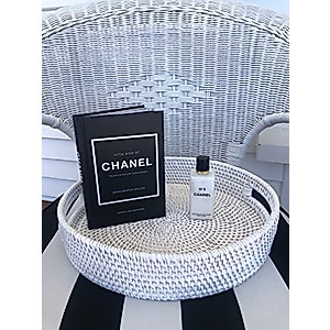 SIMPLY FABULOUS White Round Rattan Serving Tray, 10.6 inch, Strong, Durable Versatile for The Ottoman or a Table