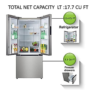 Hamilton Beach HBF1770 French Door Counter Depth Refrigerator with Freezer Drawer, 17.7 cu ft, Stainless Steel (Full Size)