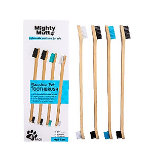 Mighty Mutt Bamboo Pet Toothbrush – Double-Sided Dog Toothbrush | Easy to Use for Dog Teeth Cleaning | Pet Friendly | Soft, Gentle Dog Tooth Brush for Any Size Breed – 4 Pack